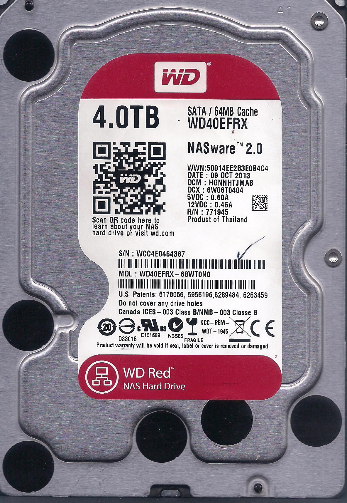 Western Digital WD40EFRX-68WT0N0 4TB HGNNHTJMAB WCC4E0464367 Donor Hard ...